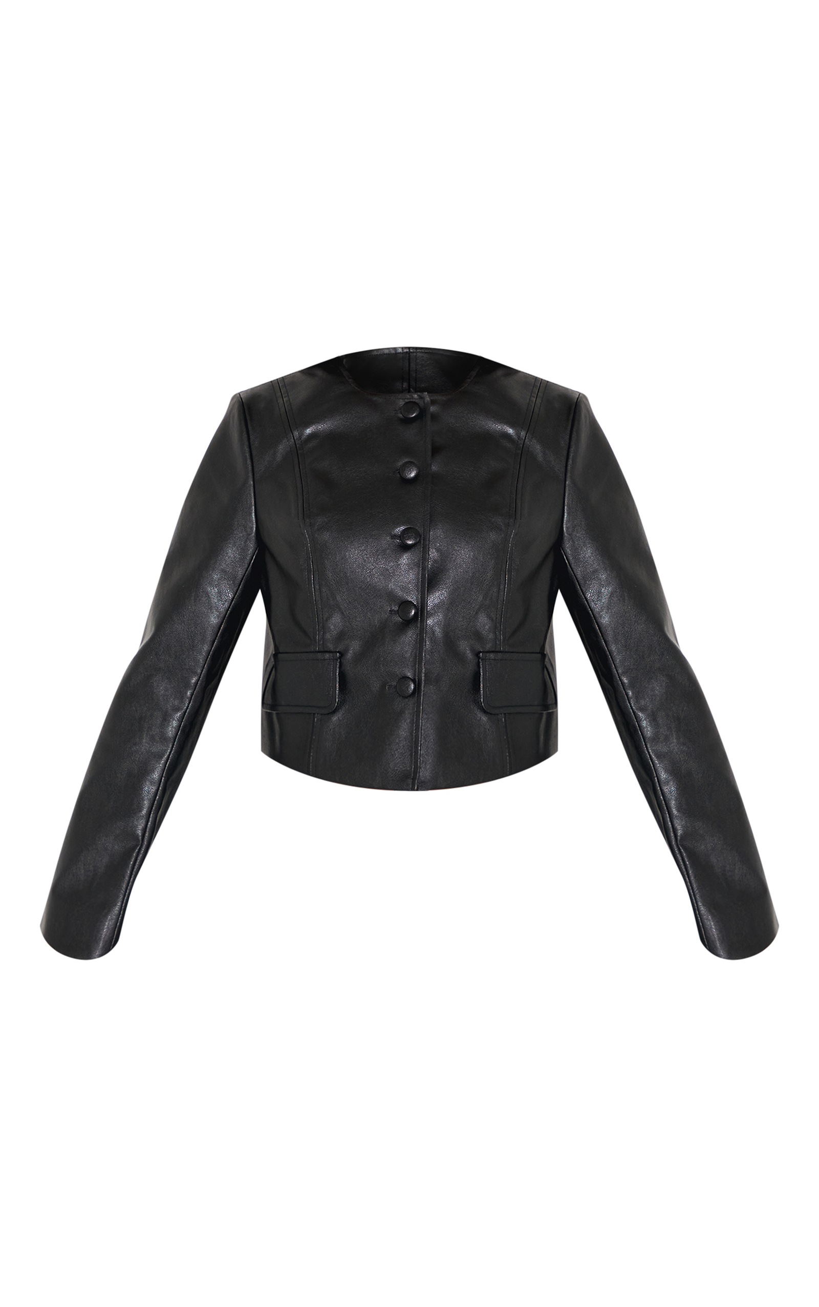 Petite Black Faux Leather Boxy Jacket | Petite | PLT