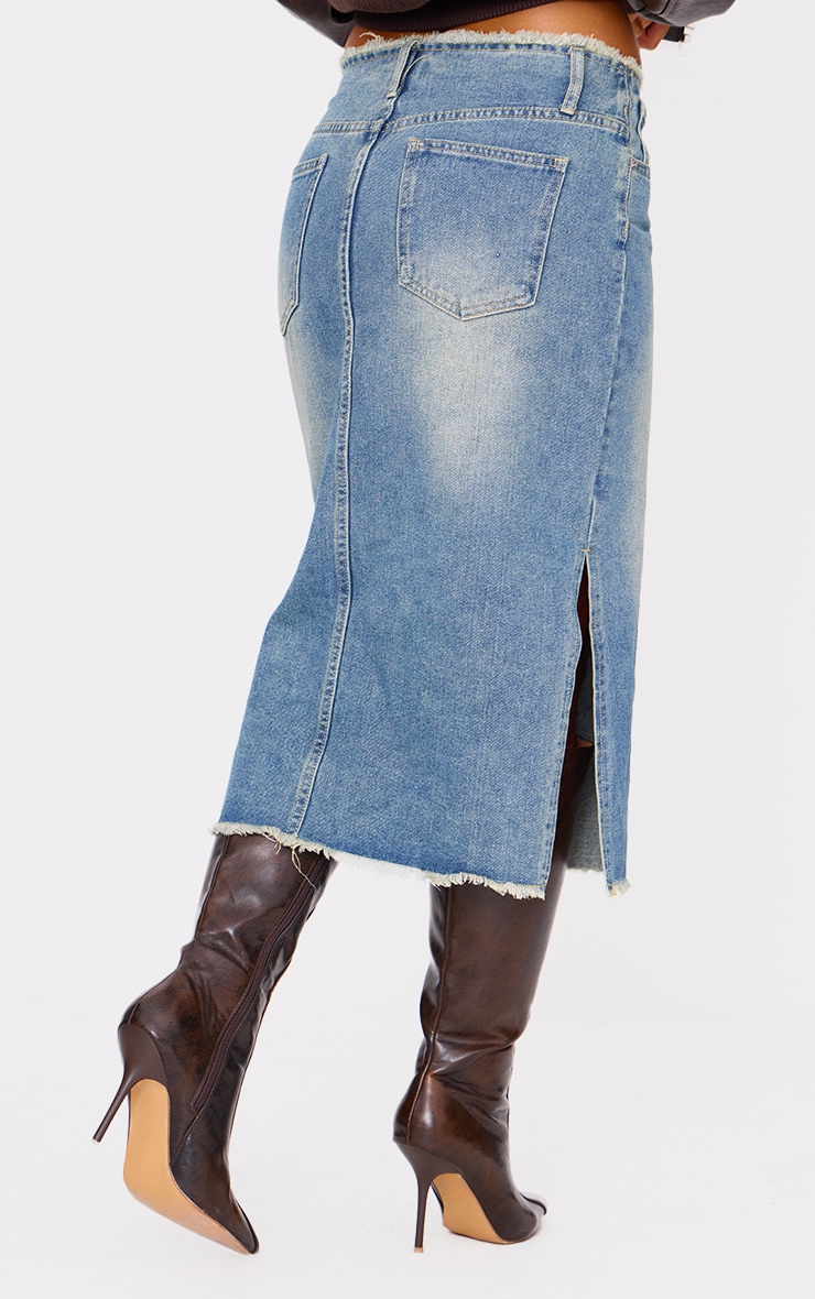 Vintage Wash Side Split Raw Hem Denim Midi Skirt | Denim ... Vintage Wash Side Split Raw Hem Denim Midi Skirt | Denim ...