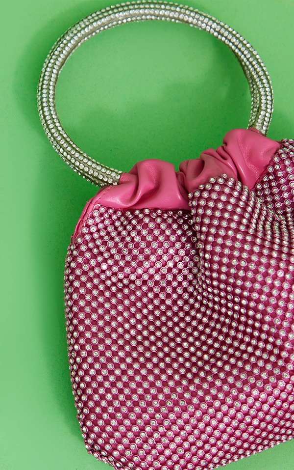 Bright Pink Diamante O Ring Handle Grab Bag | Accessories | PLT
