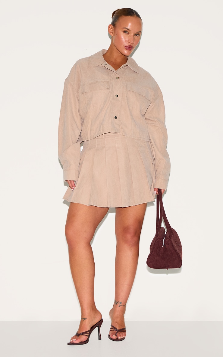 Plus Sand Pleated Belt Loop Detail Mini Skirt | Plus Size | PrettyLittleThing USA