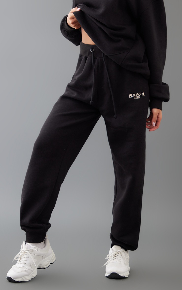 PRETTYLITTLETHING Black Sport Embroidered Joggers | Athleisure | PLT