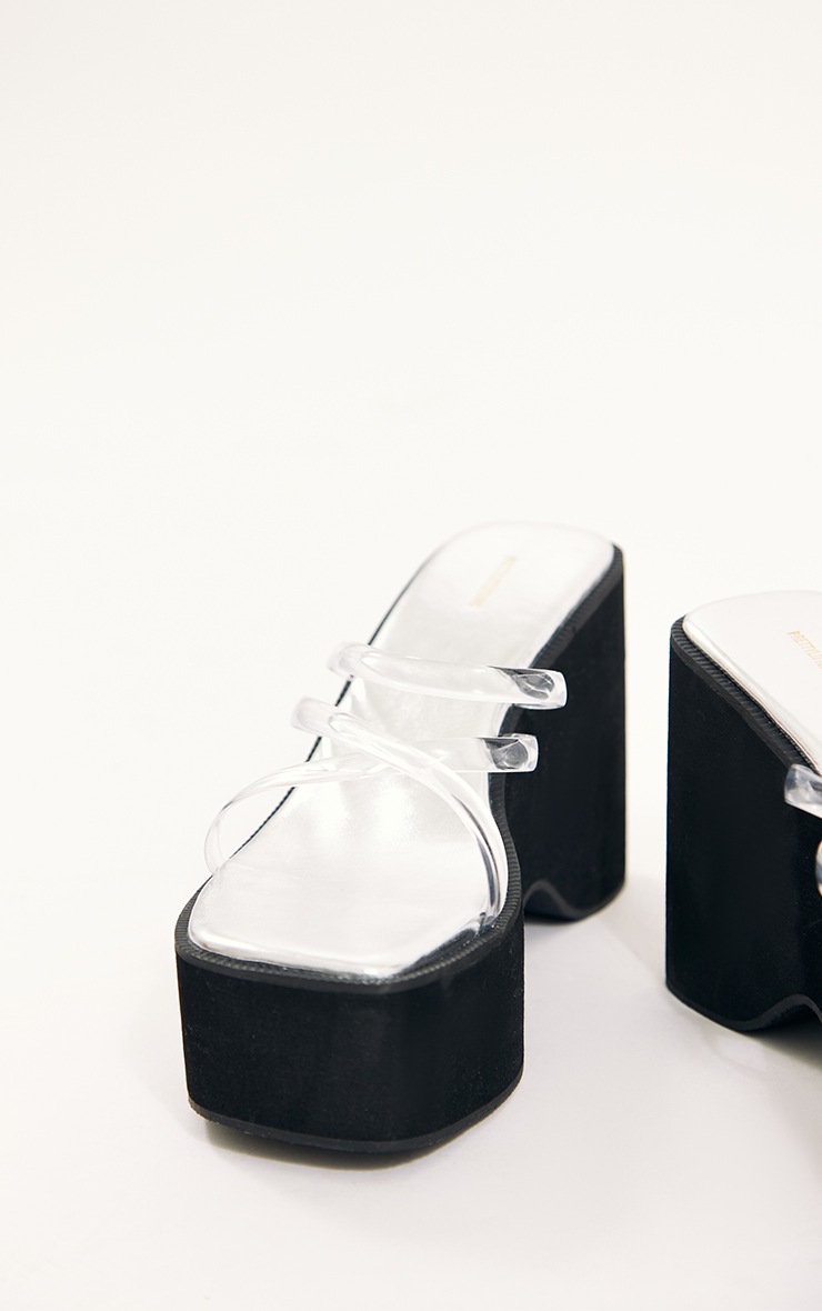 Black Clear Multi Strap Platform Mule Sandals | PrettyLittleThing