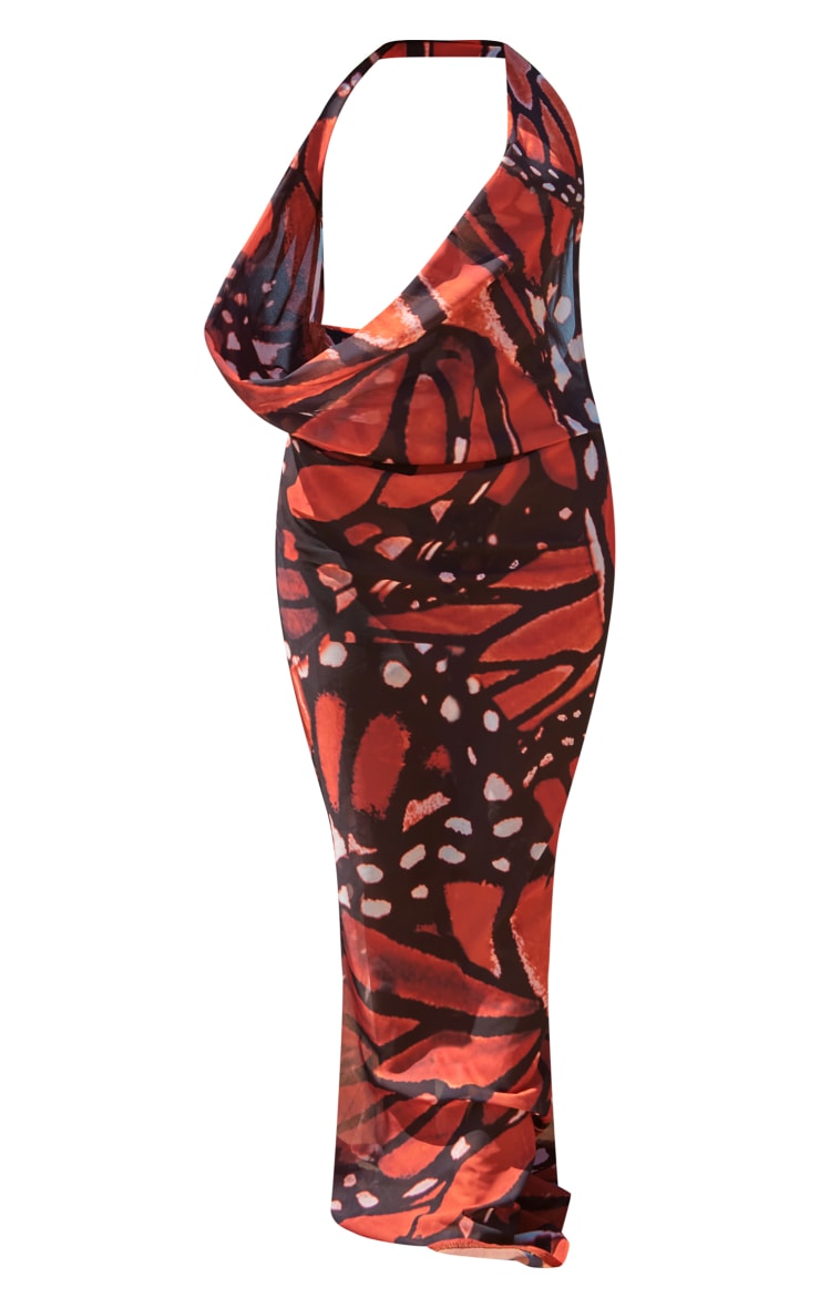 Brown Butterfly Plunge Front Open Back Beach Dress | PrettyLittleThing AUS