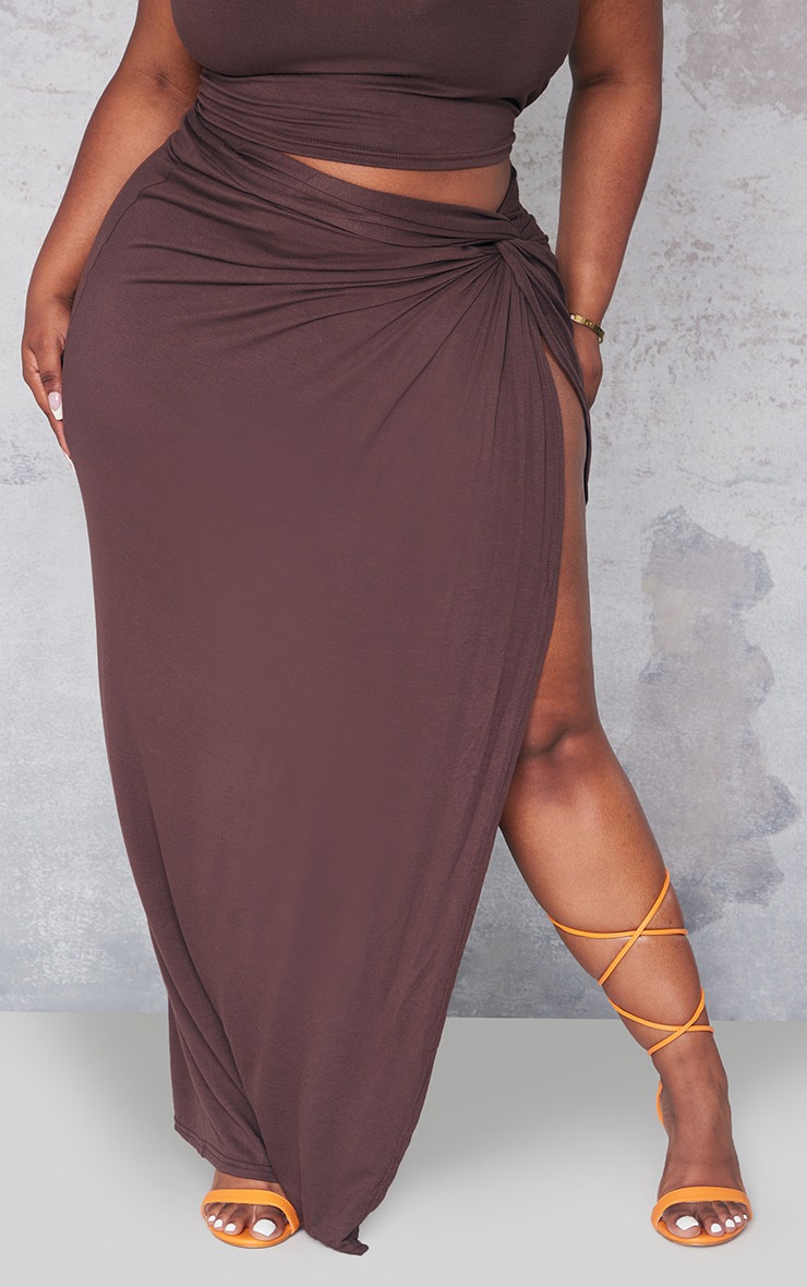 Plus Chocolate Jersey Thigh Split Midi Skirt | Plus Size ...