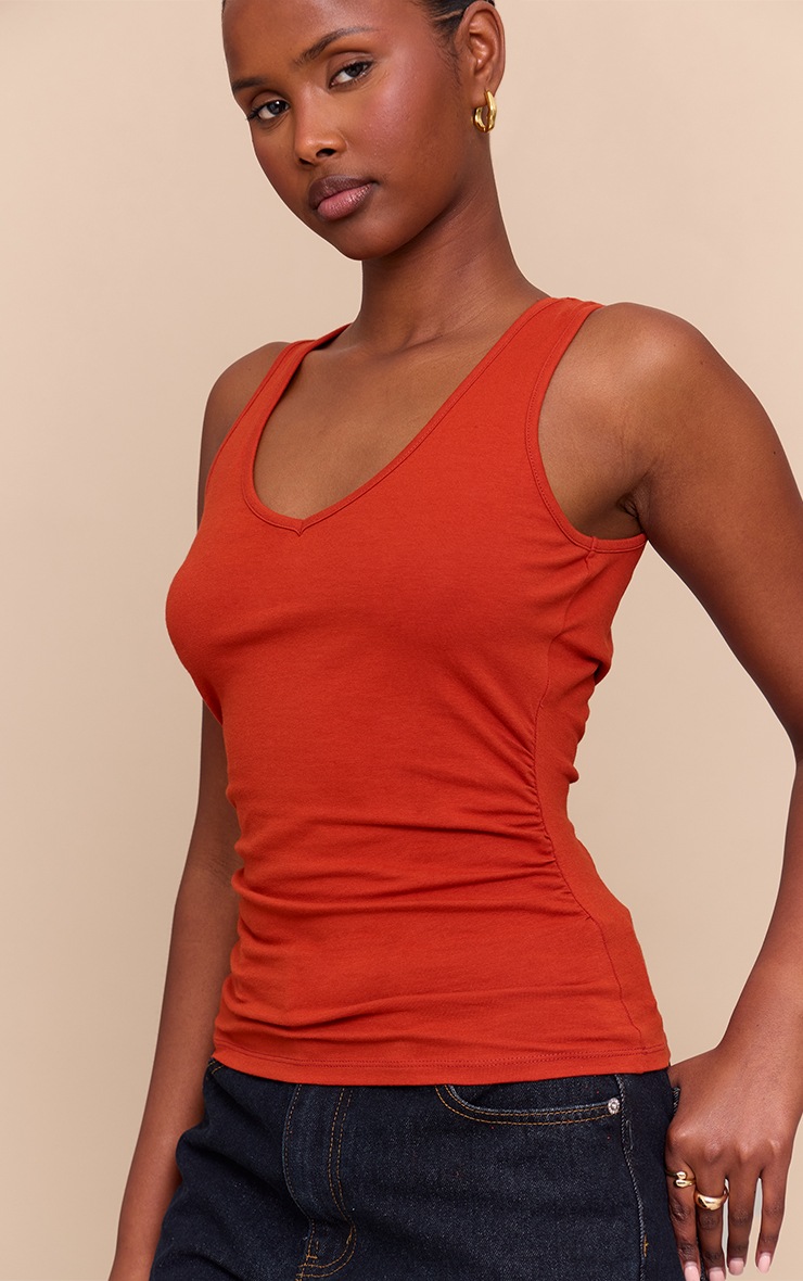 Rust Soft Cotton V Neck Vest Top | Tops | PLT