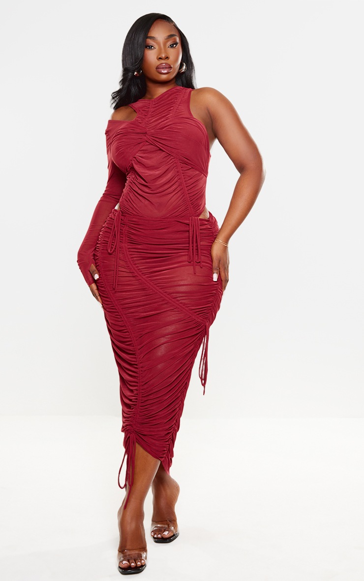 Plus Burgundy Extreme Ruched Seam Midaxi Skirt | Plus Size ...