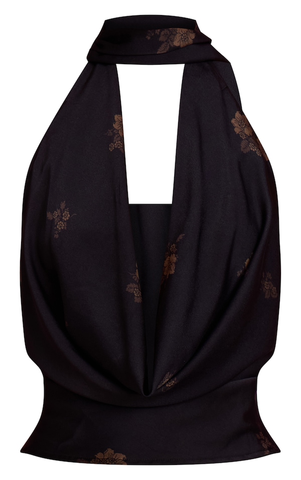 Navy Ditsy Floral Satin Extreme Cowl Top | Co-ords | PLT