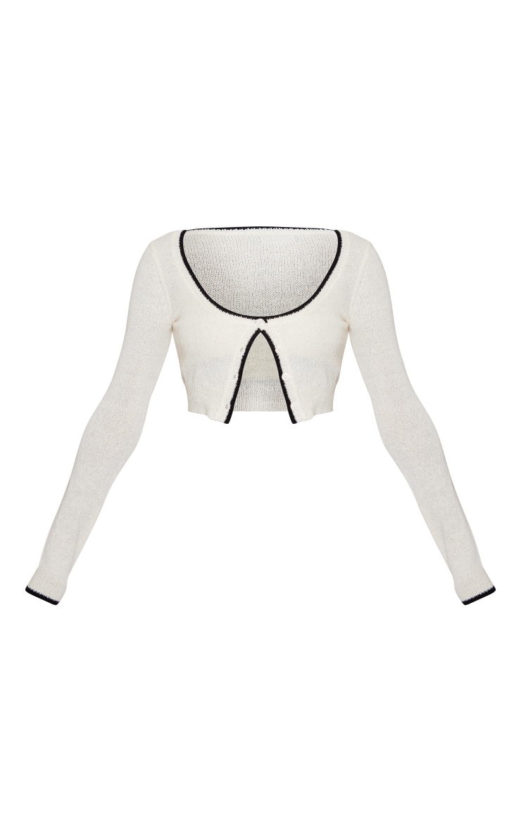 Cream Button Front Knit Cropped Cardigan | Knitwear | PrettyLittleThing QA