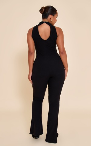 Shape Black Micro Rib High Neck Flared Jumpsuit | Shape | PLT