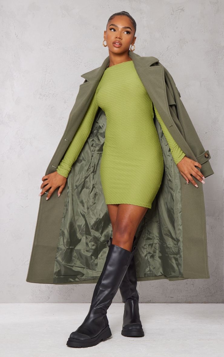 Olive Textured Open Tie Back Bodycon Dress | PrettyLittleThing UAE