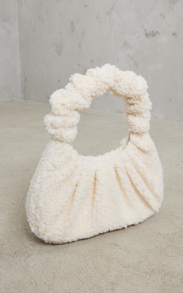 Cream Borg Extreme Ruched Shoulder Bag | Accessories | PLT