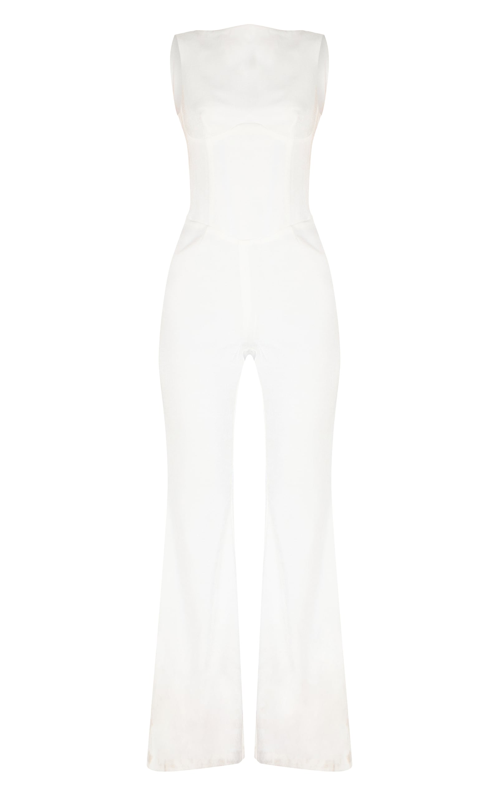 White Structured Back Corset Straight Leg Jumpsuit | Dresses | PLT USA
