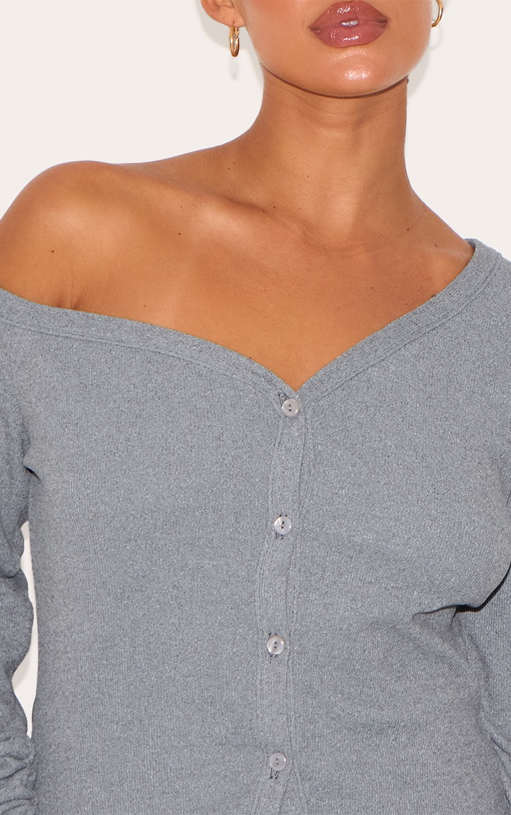 Plus Charcoal Soft Rib Asymmetric Long Sleeve Top | Plus Size | PLT