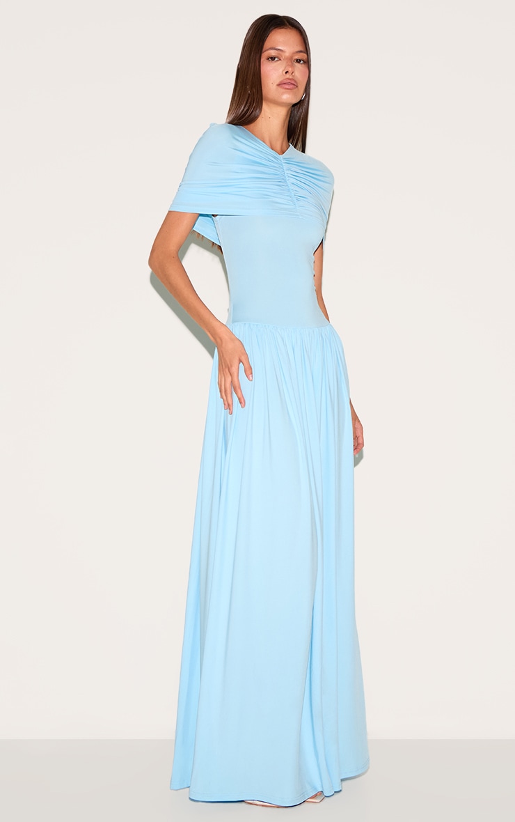 Pale Blue Bardot Extreme Fold Over Maxi Dress | Dresses ...