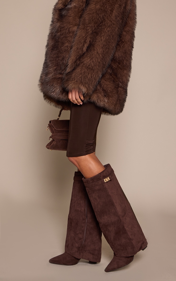 Chocolate Block Heel Foldover Knee High Boots | Footwear ...