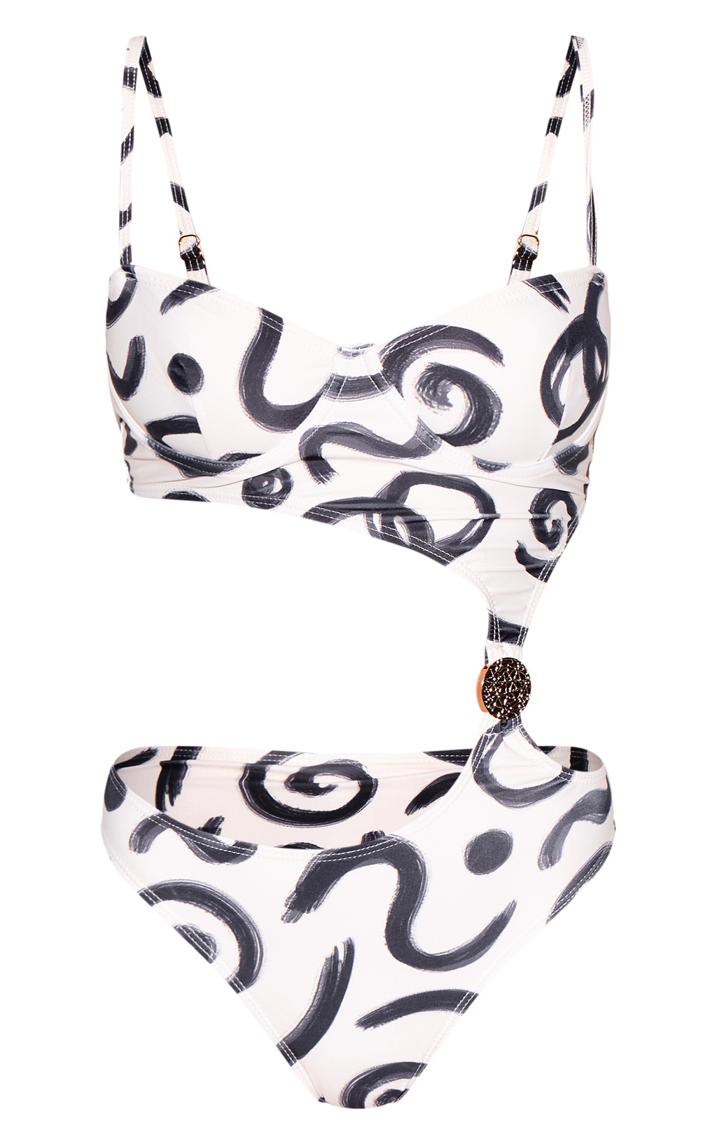 Monochrome Swirl Print Underwired Cut Out Swimsuit | Swimwear | PLT