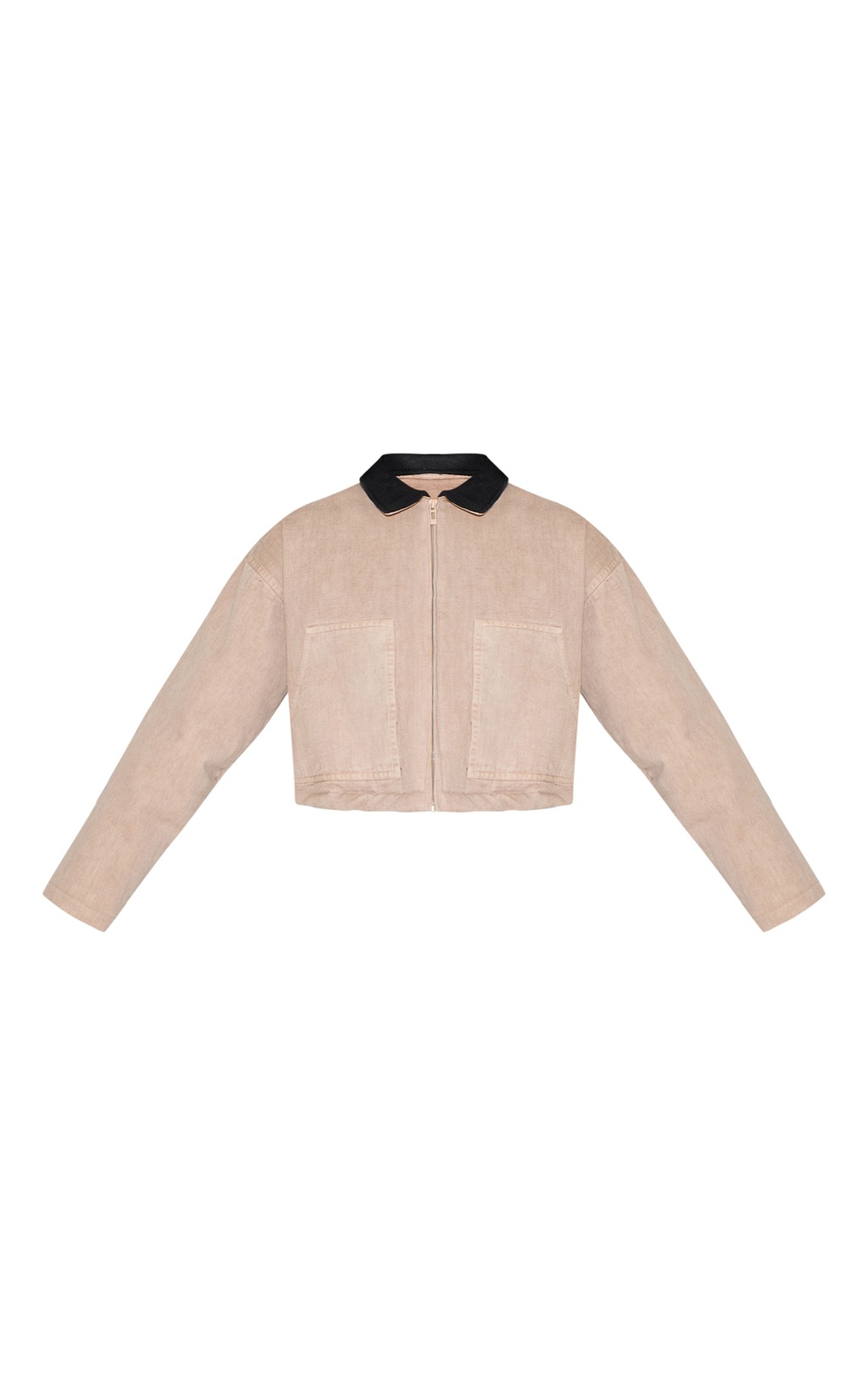 Cream Twill Contrast Collar Cropped Jacket | Outerwear | PLT