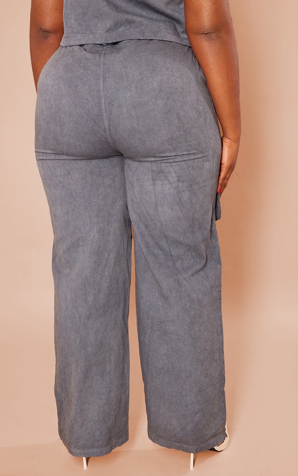 Plus Charcoal Twill Pocket Wide Leg Cargo Trousers | Plus Size | PLT