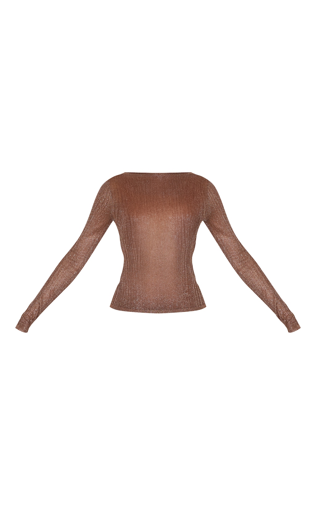 Chocolate Sheer Knit Long Sleeve Boat Neck Top | Knitwear | PLT
