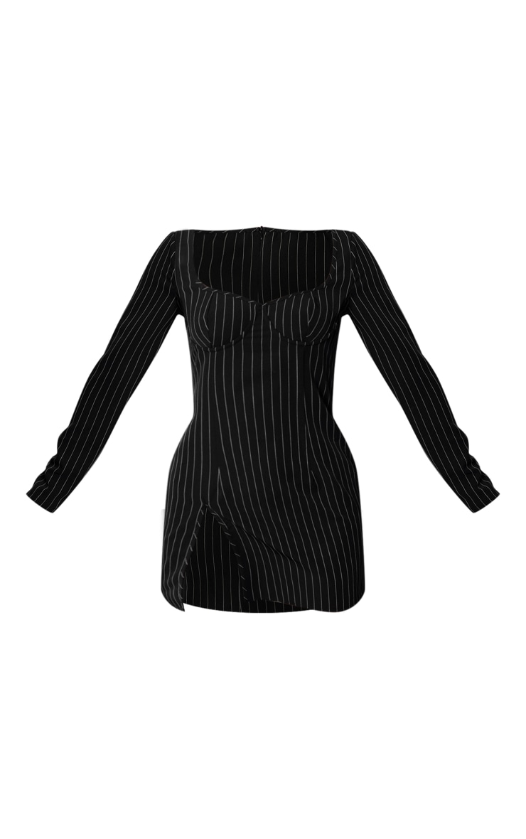 Black Pinstripe Underwired Detail Shift Dress Dresses