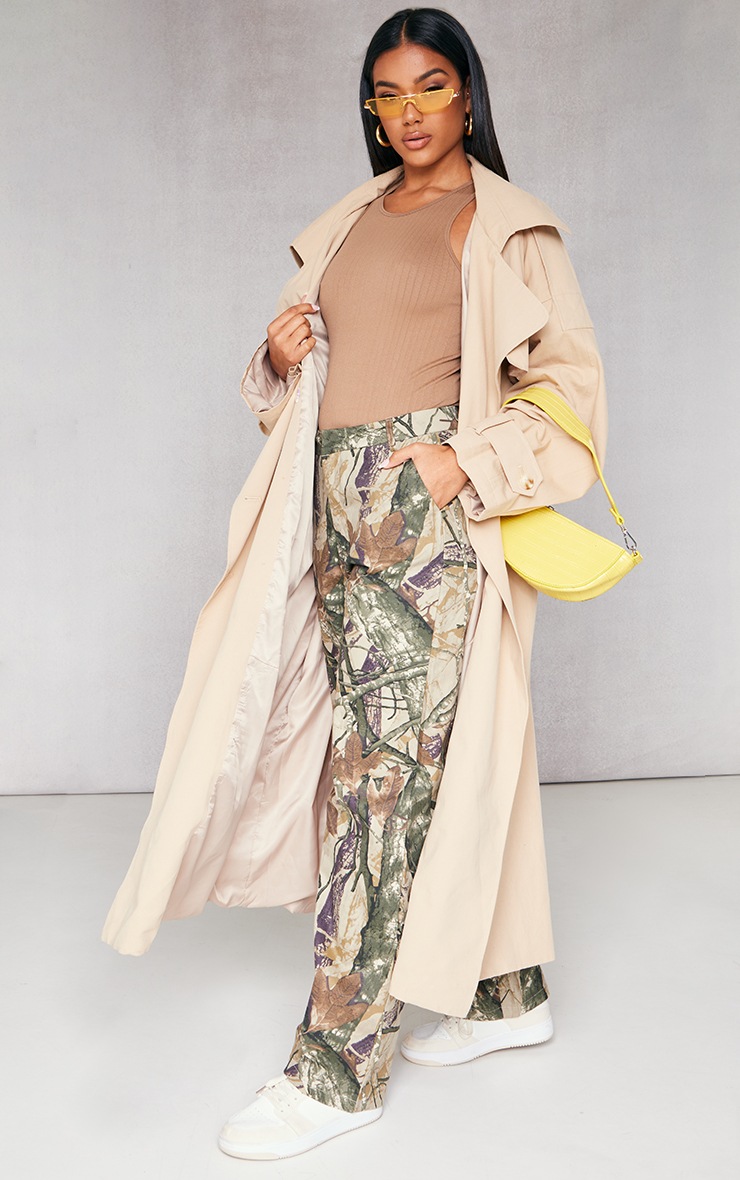 Brown Wide Contour Rib Racer Bodysuit | Tops | PLT