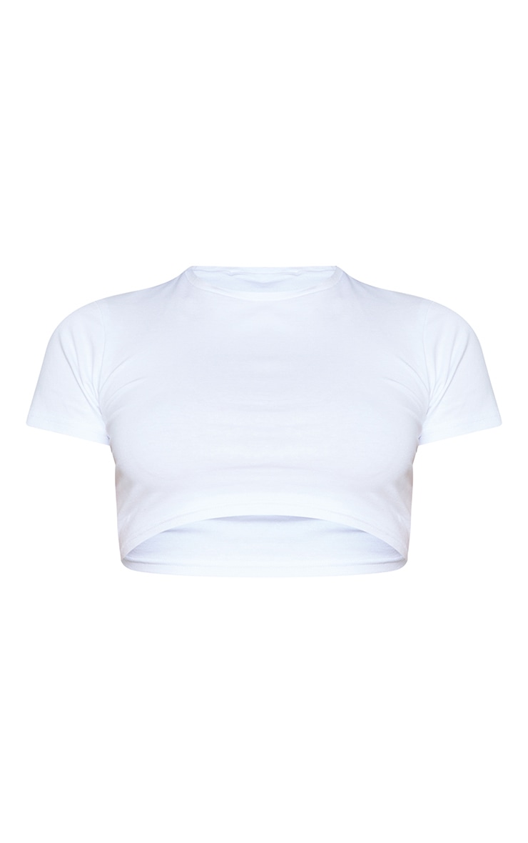 Basic White Cotton Blend Short Sleeve Crop Top | Tops | PLT