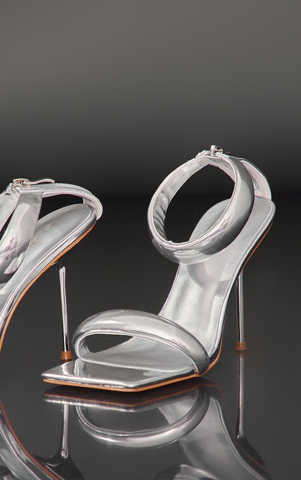 Silver Metallic Padded Double Strap High Heel Sandals | Footwear ...