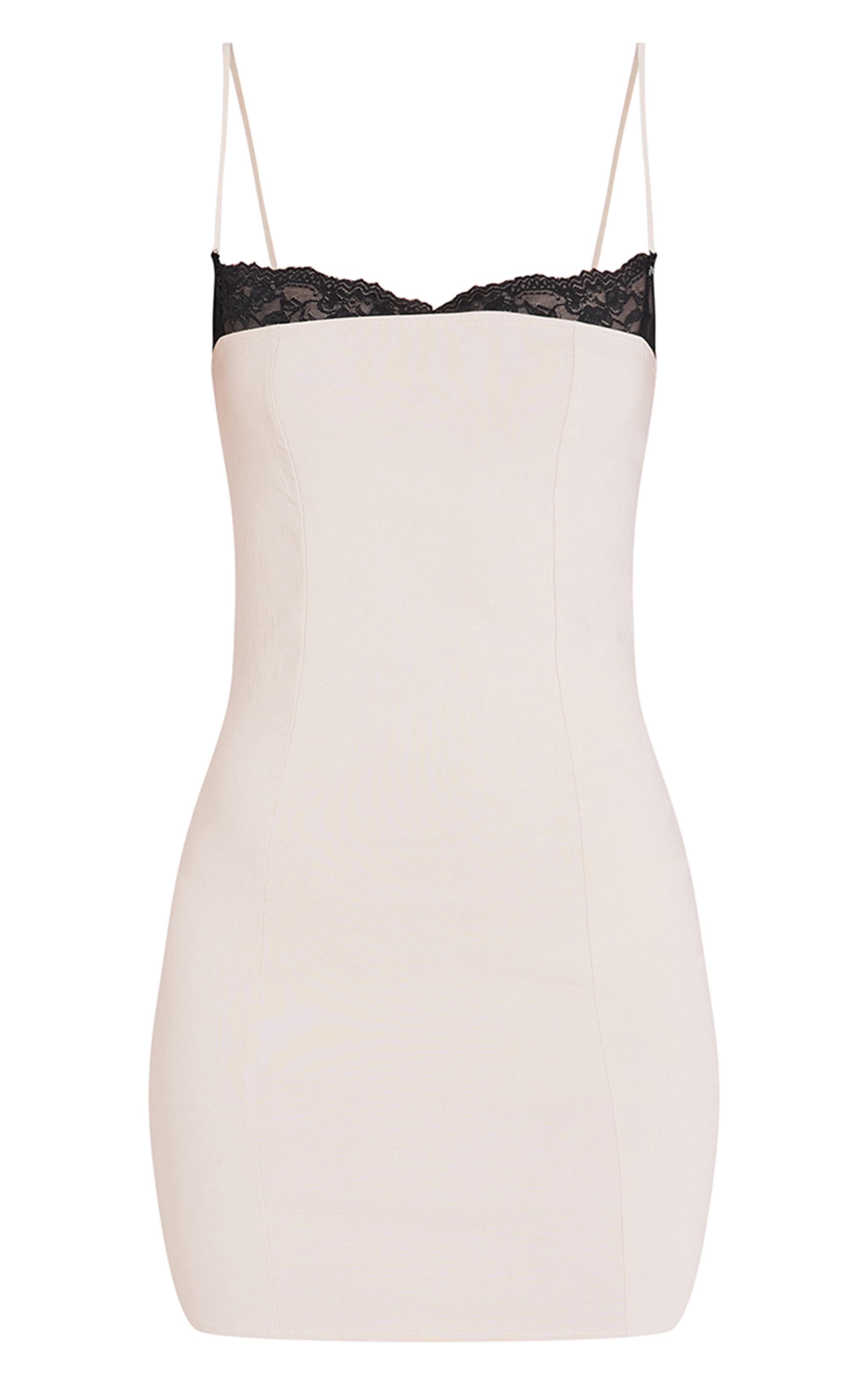 Cream Stretch Woven Lace Binding Bodycon Dress | Dresses | PLT USA