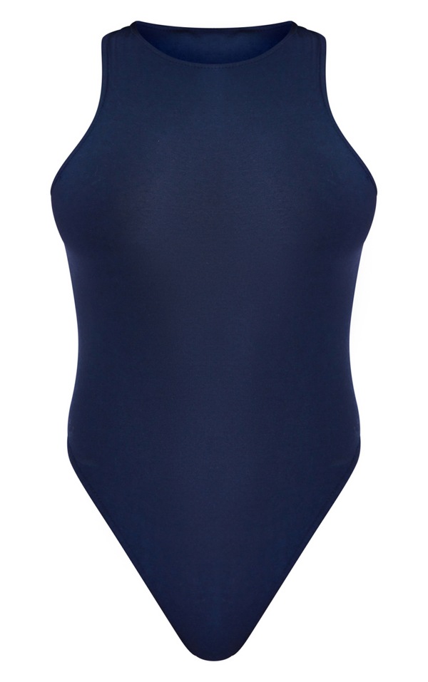 Ink Blue Basic Cotton Racer Bodysuit | Tops | PrettyLittleThing USA