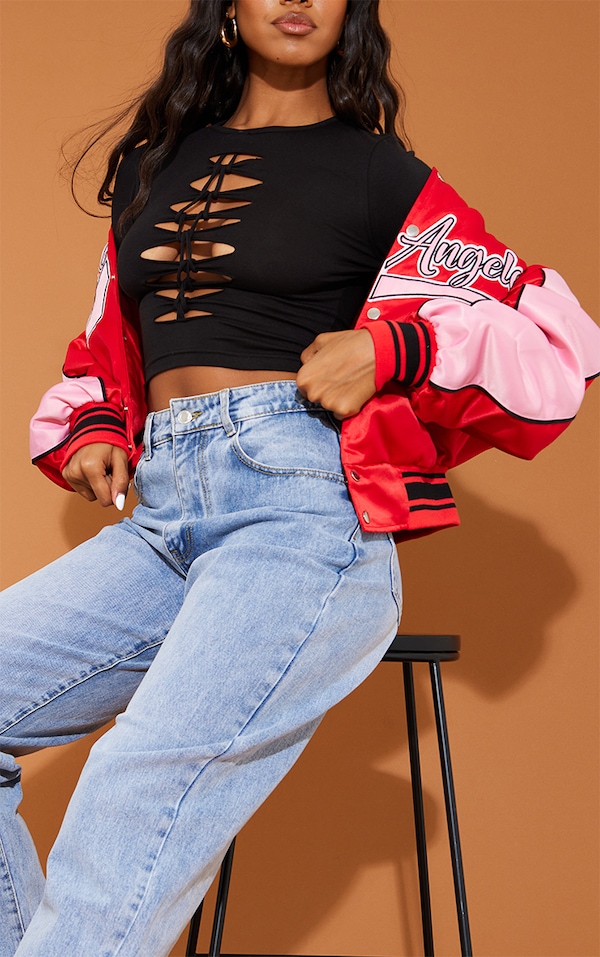 Black Jersey Slit Knot Front Crop Top | Tops | PLT