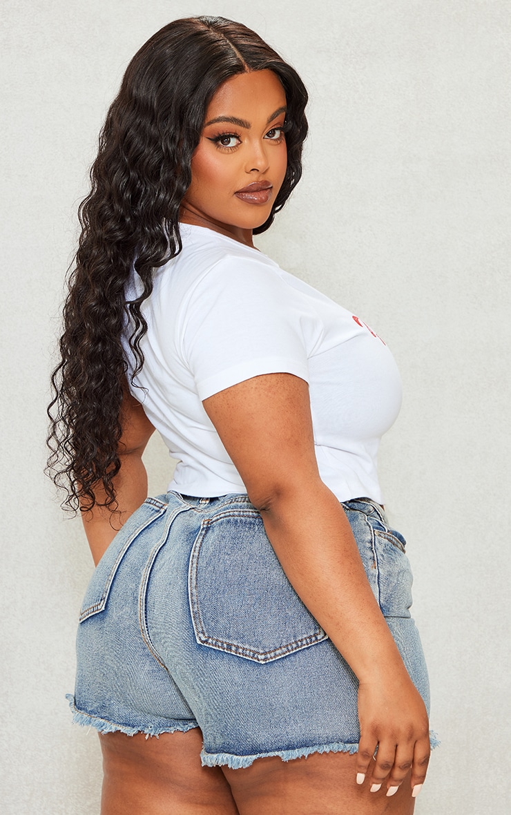 Plus White New York Printed Crop Fitted T Shirt | PrettyLittleThing