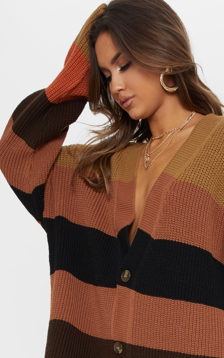 Rust Striped Knitted Cardigan | Knitwear | PrettyLittleThing USA