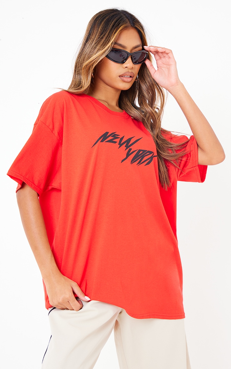 Red New York Graphic Printed Oversized T-Shirt | Tops | PLT