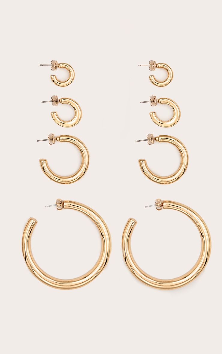 Gold Assorted Multipack Hoop Earrings | Accessories | PrettyLittleThing USA
