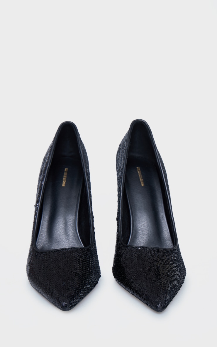 Black Sequin Point Toe High Stiletto Court Heels | Footwear ...