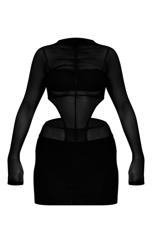 Black Mesh Cut Out Long Sleeve Bodycon Dress | Dresses ...