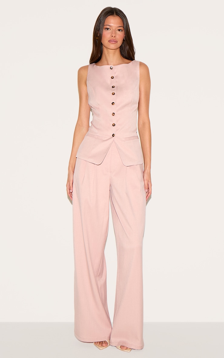 Light Pink Tailored Woven Wide Leg Trousers | Co-ords | PLT