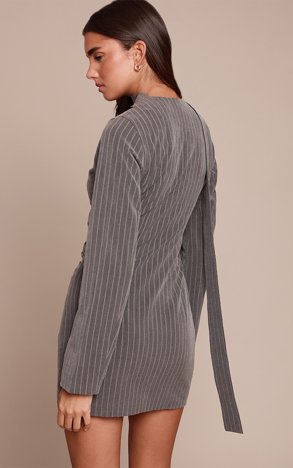 Charcoal Pinstripe Scarf Long Sleeve Bodycon Dress | Dresses | PLT AUS