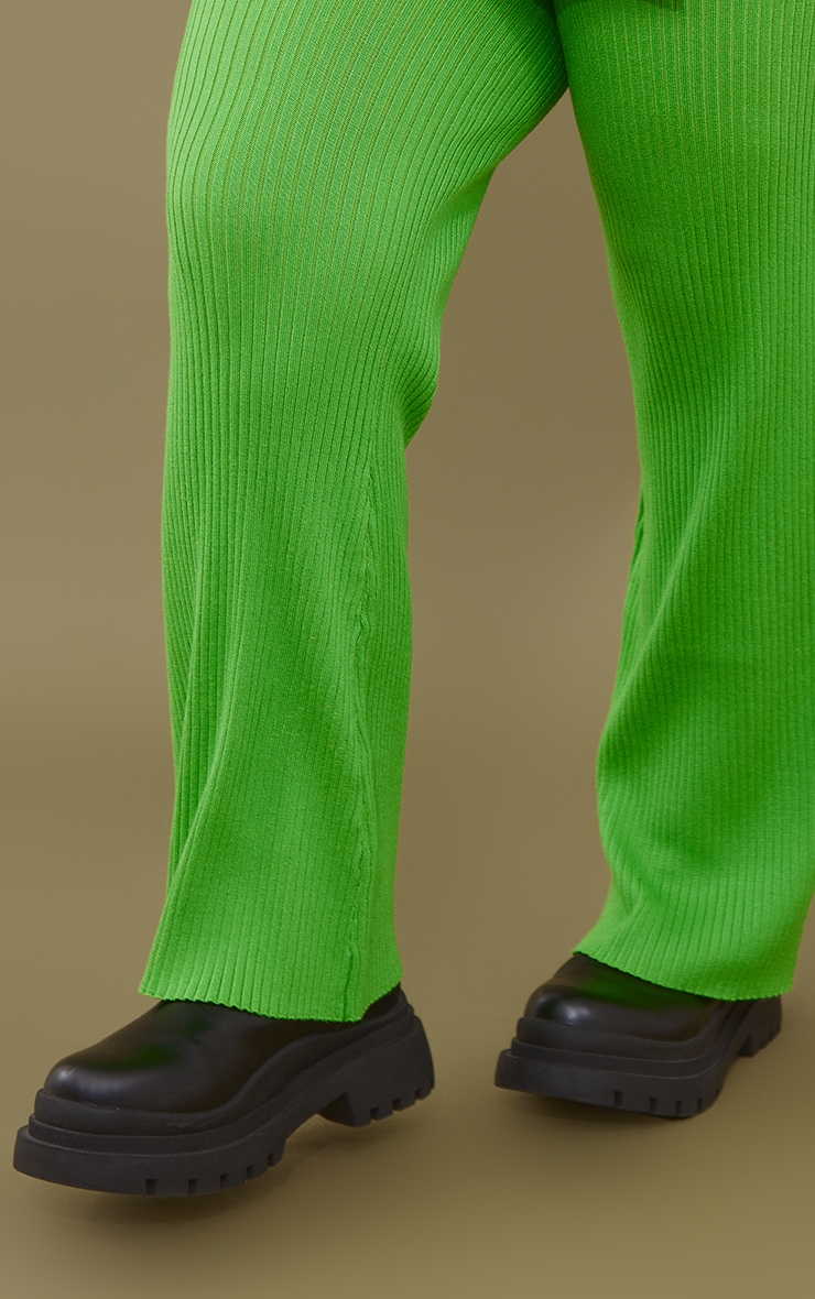 Plus Pantalon flare vert vif en maille tricot côtelée ...