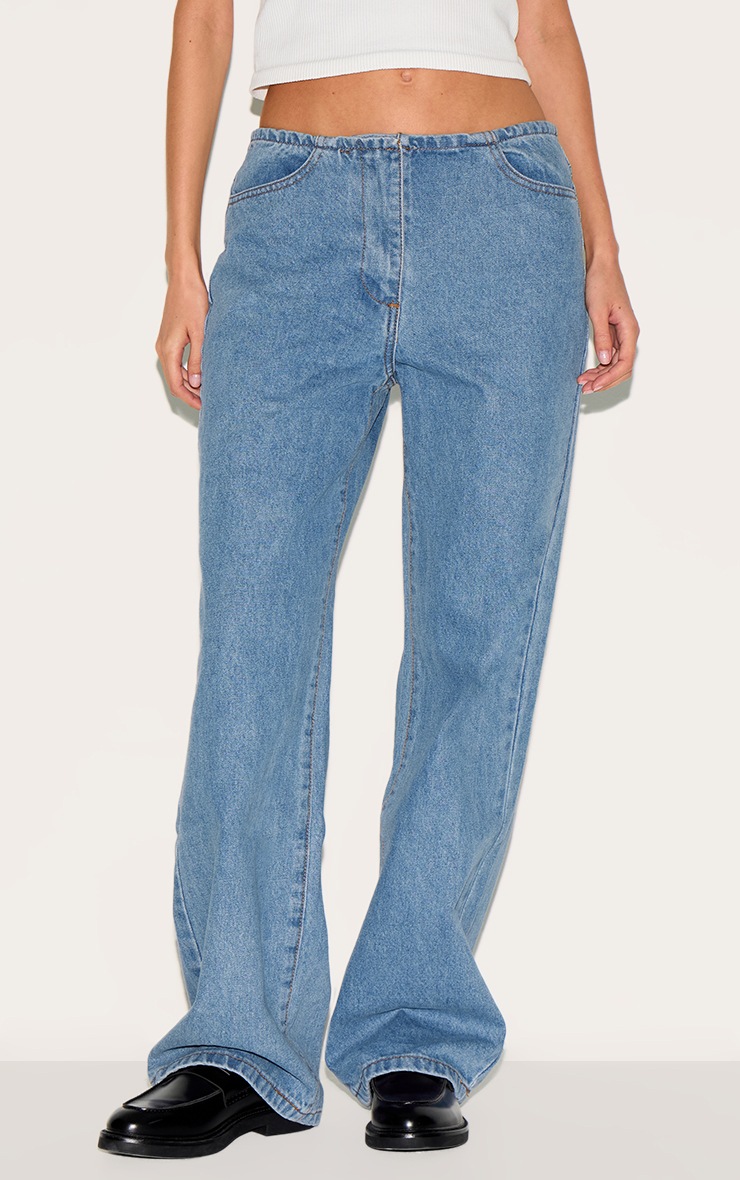 Mid Blue Low Rise No Waistband Straight Leg | Denim | PLT USA