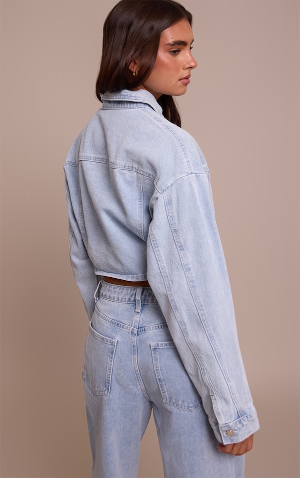 Light Blue Balloon Sleeve Cropped Denim Jacket | Denim | PLT