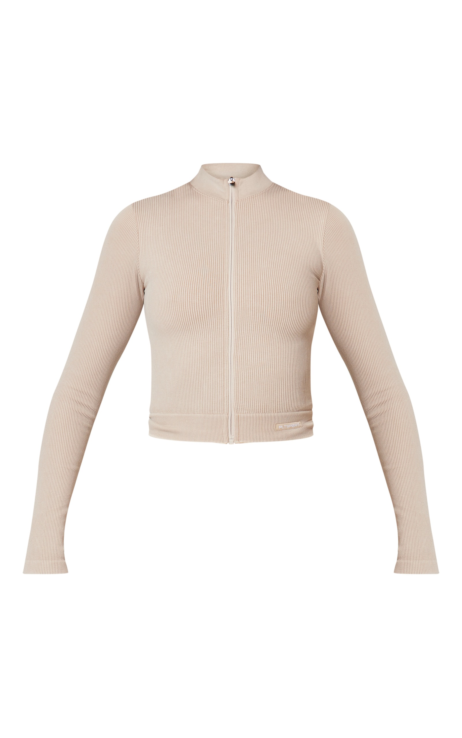 Oatmeal Acid Wash Seamless Rib Crop Sports Jacket | Activewear ...