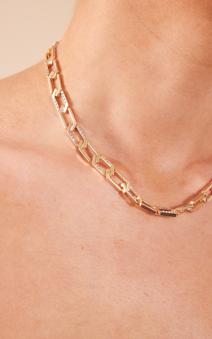 Gold Paved Flat Link Necklace | Accessories | PrettyLittleThing USA
