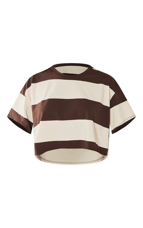 Brown Oversized Striped Crop Top | Tops | PrettyLittleThing USA