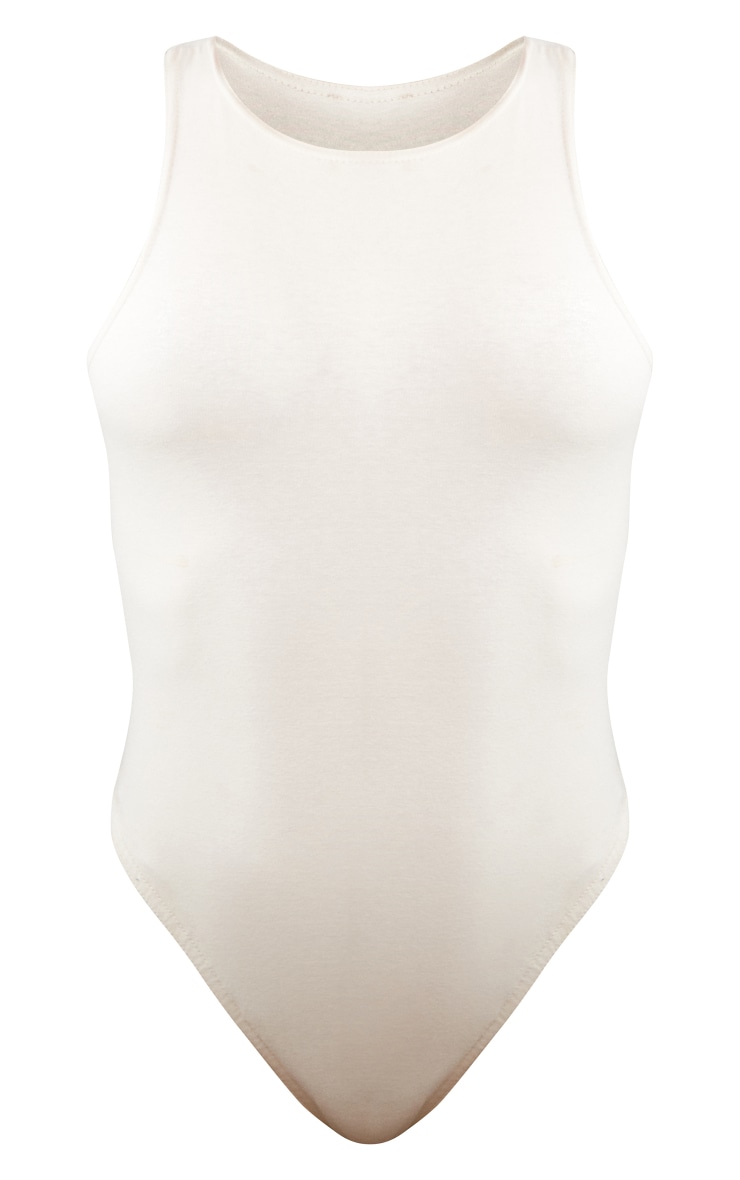 Beige Cotton Racer Bodysuit | Tops | PrettyLittleThing