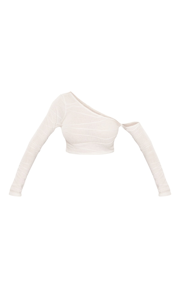 White Textured One Shoulder Long Sleeve Top | Tops | PLT
