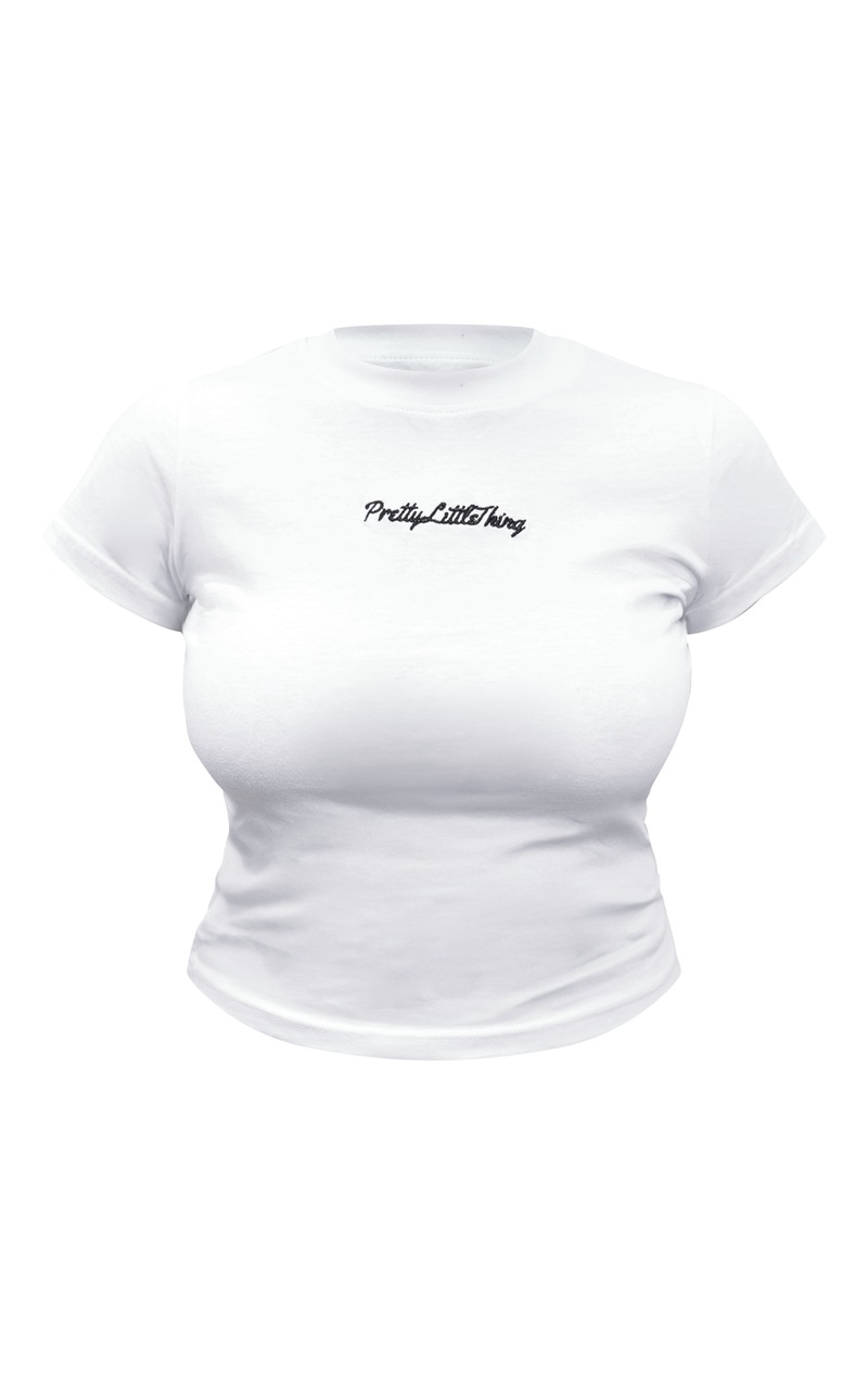 PLT White Plt Embroidered Baby Doll Tee | Tops | PrettyLittleThing