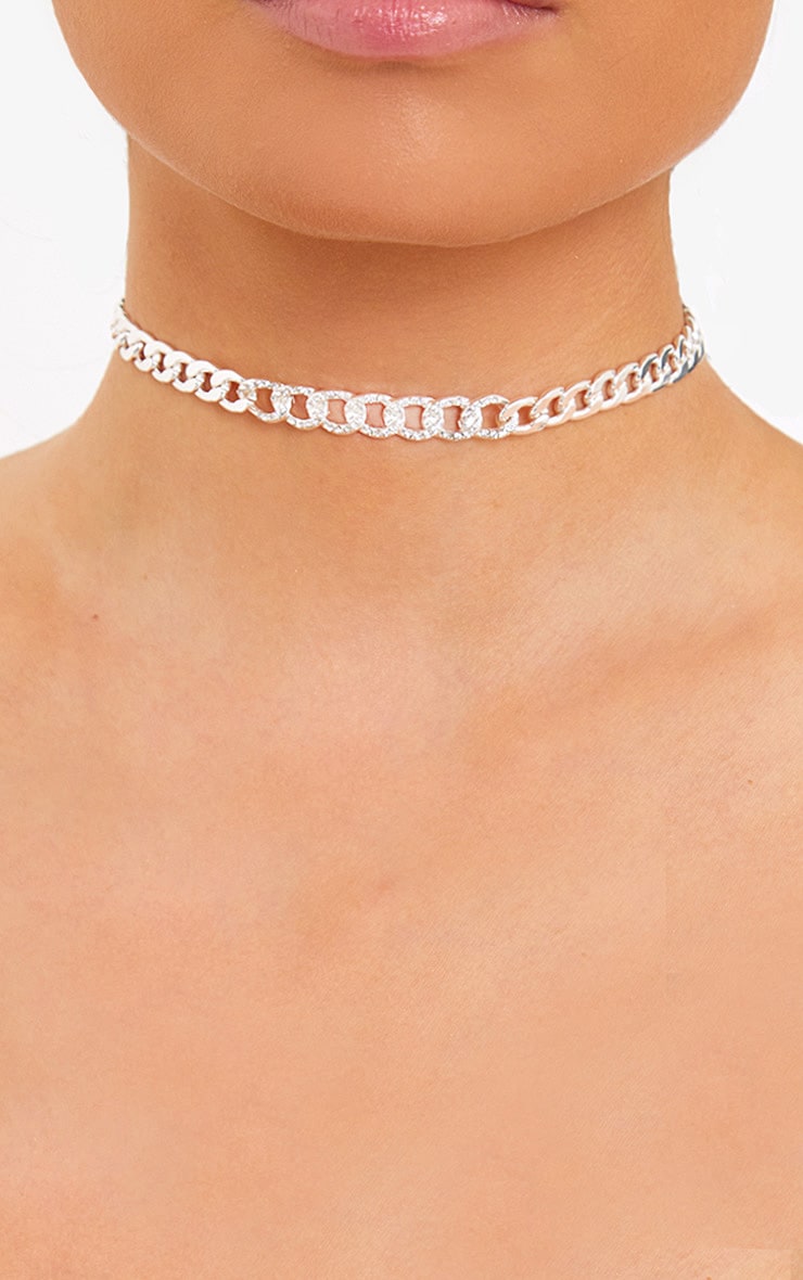 Silver Diamante Link Chain Choker. Accessories | PrettyLittleThing CA