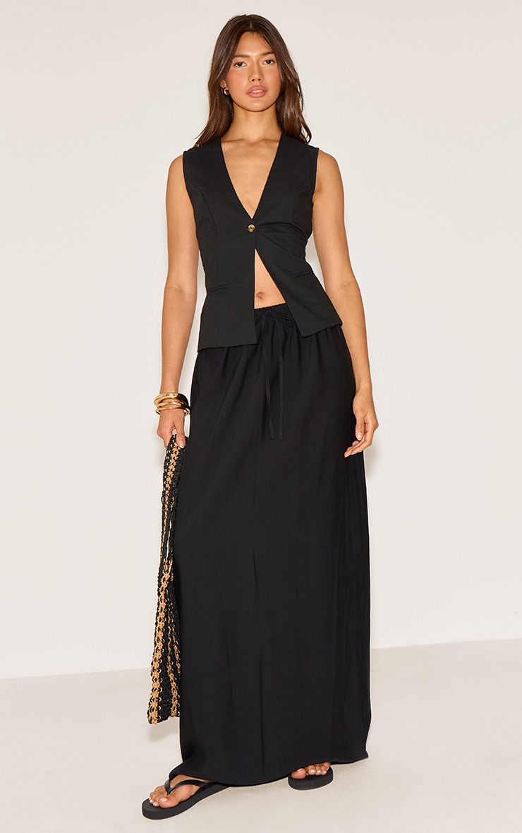 Black Textured Draw String Maxi Skirt | Bottoms | PLT USA