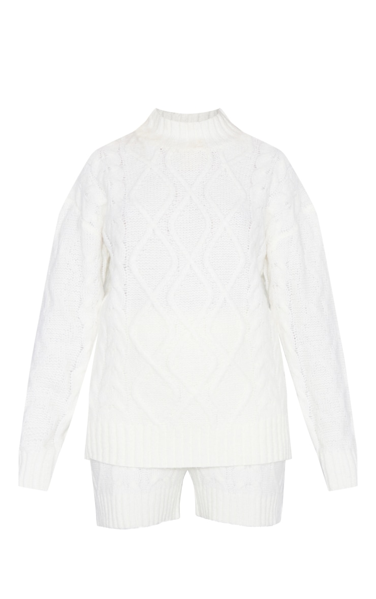 Off White Oversized Cable Knit Jumper & Shorts Set | Knitwear | PLT